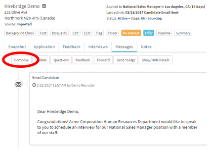 Message/E-Mail Candidate – Hirebridge