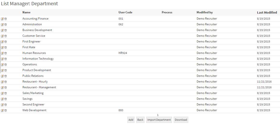 Department - Add, Edit, & Delete – Hirebridge