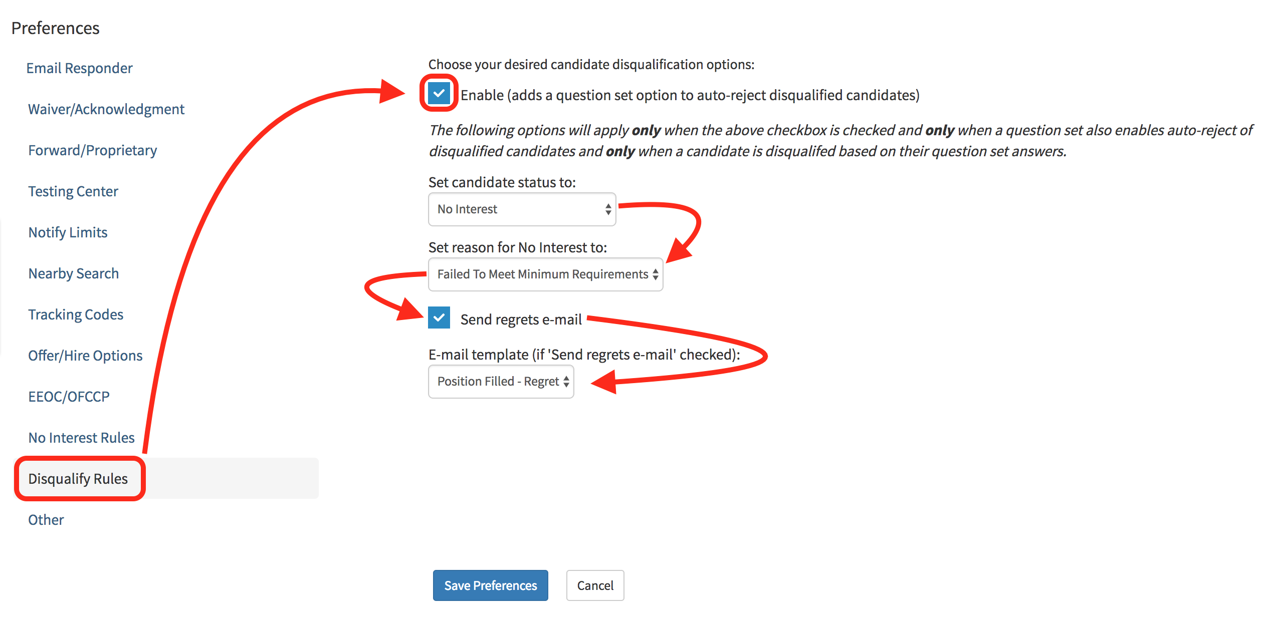 Auto - Reject/Disqualify Candidate Setup – Hirebridge