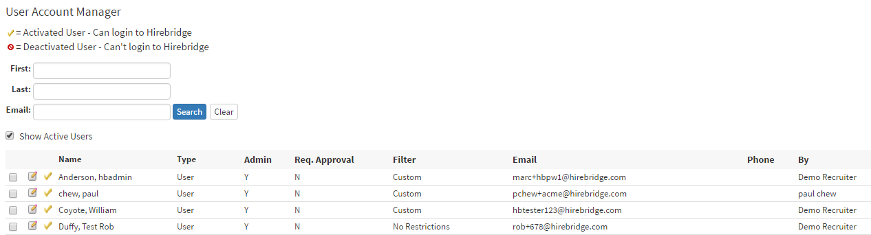User Account Maintenance – Hirebridge