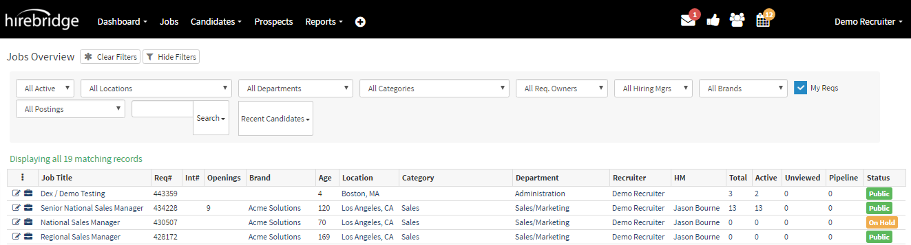 Landing Page / Navigation Bar Overview – Hirebridge