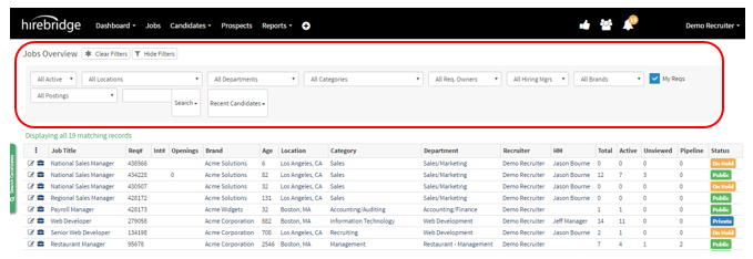 Job List/Tab Overview (Hiring Manager) – Hirebridge