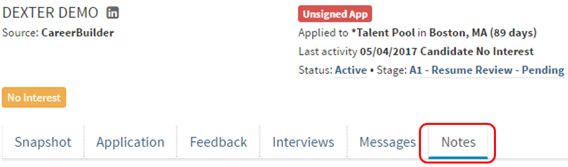 Candidate Note/ Private Note Management – Hirebridge