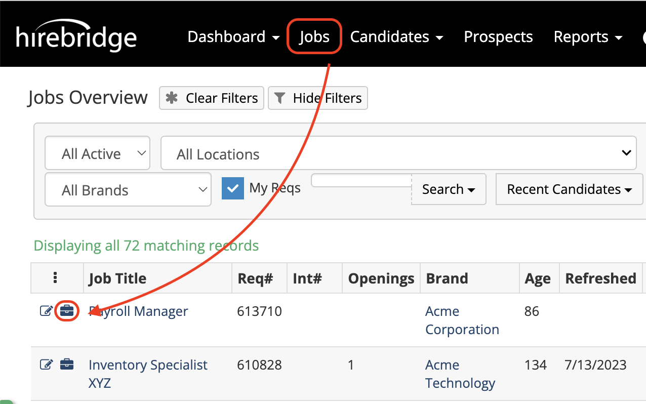 Job Requisition Link (Hiring Manager) – Hirebridge
