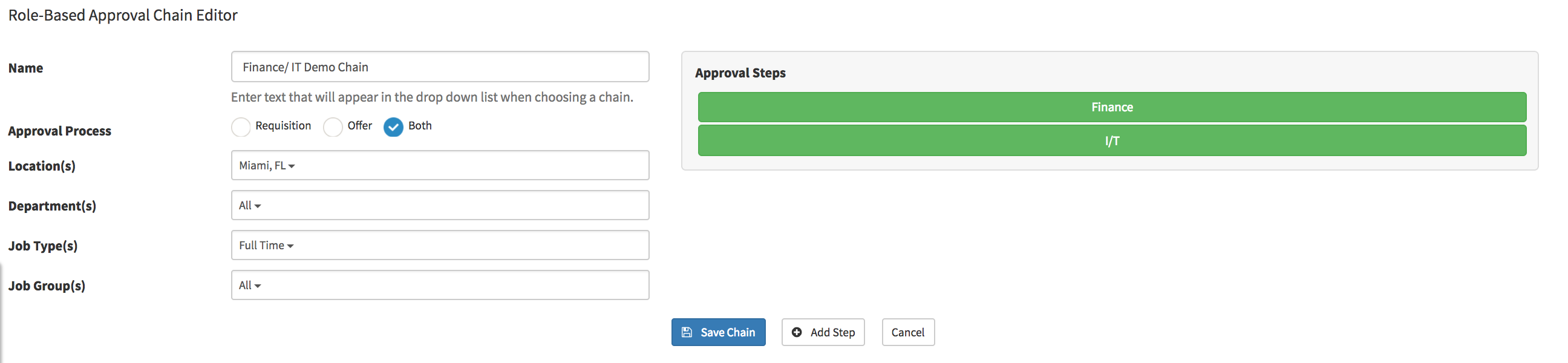 Offer/Requisition Approval Chain (Role Based) – Hirebridge