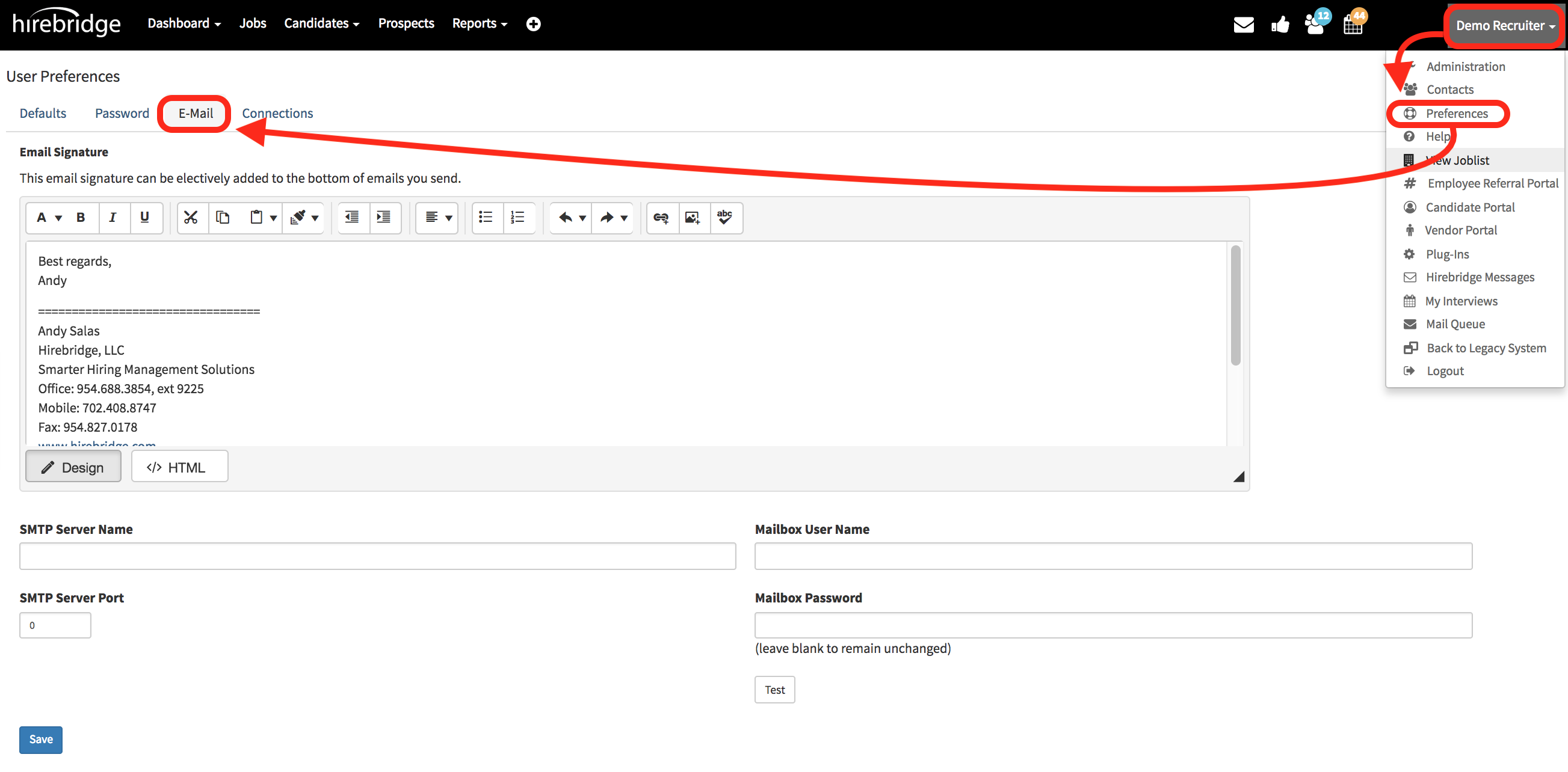 Email Server Setup and Configuration (User) – Hirebridge