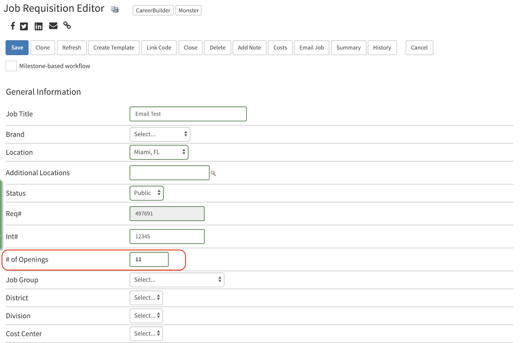 Requisition Multiple Openings Configuration – Hirebridge