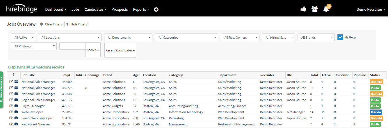 Job List/Tab Overview – Hirebridge