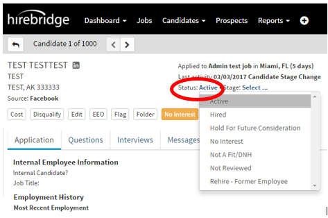 Change Candidate Status – Hirebridge